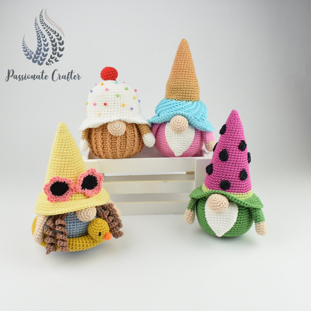 Crochet Gnome Bundle- Summer Gnome Pattern Bundle- Watermelon, Ice ...
