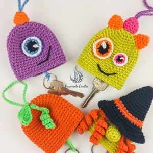 Crochet Monster Key Cover Pattern- Crochet Pumpkin Keychain- Crochet ...