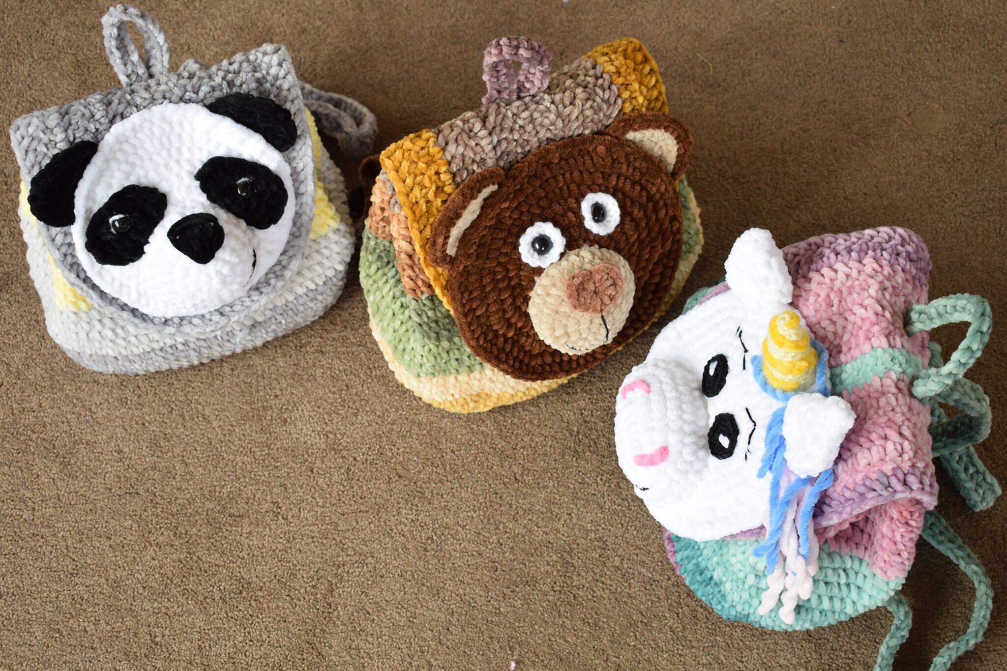Crochet Velvet Backpack Pattern. Panda, Bear, Unicorn Backpack. Velvet ...
