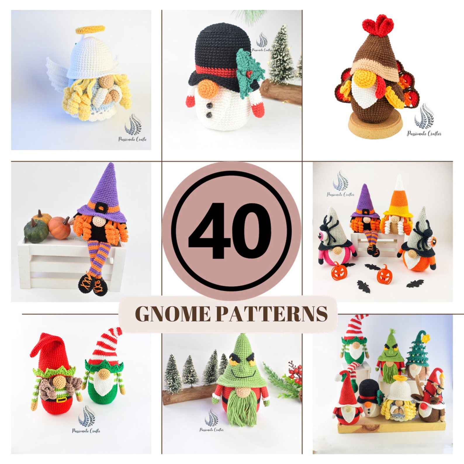 40 Gnome Pattern Bundle- Christmas Gnomes, Halloween Gnomes, Easter ...