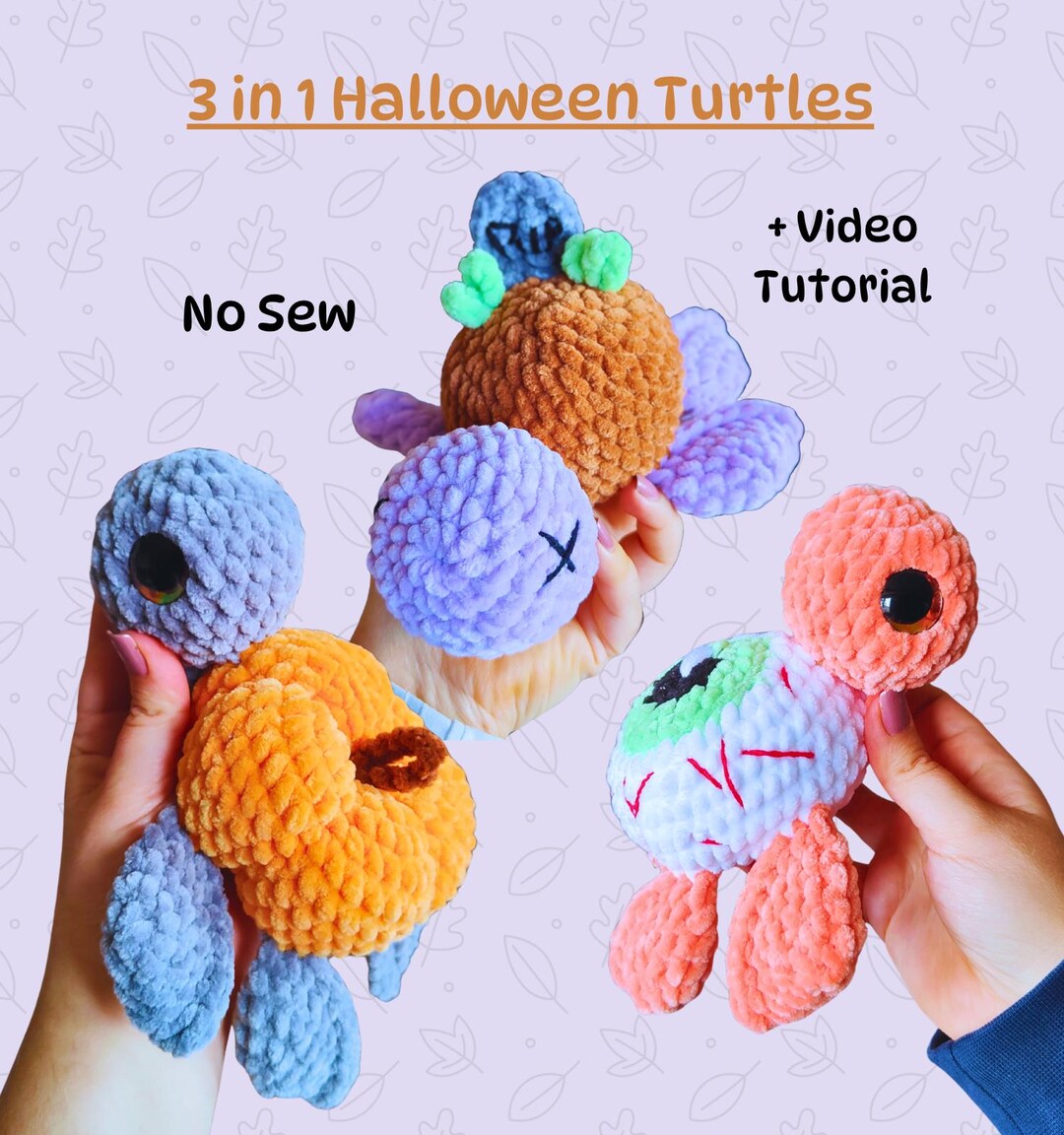 Crochet Halloween Turtles- PDF Pattern- Pumpkin Turtle- Eye Turtle- Graveyard Turtle- No Sew ...