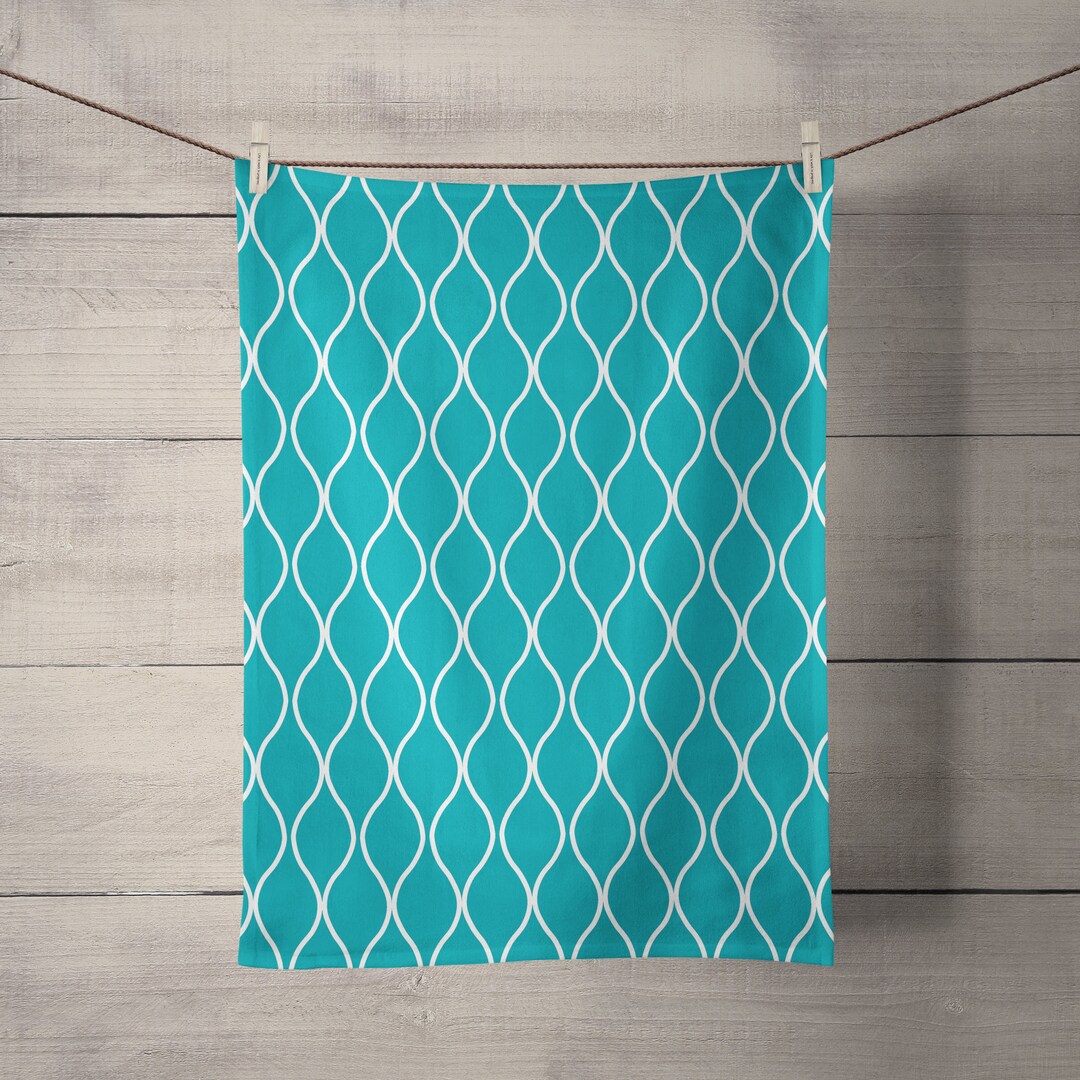 Turquoise Kitchen Tea Towels, Blue Kitchen Decor, Geometric Tea Towel ...