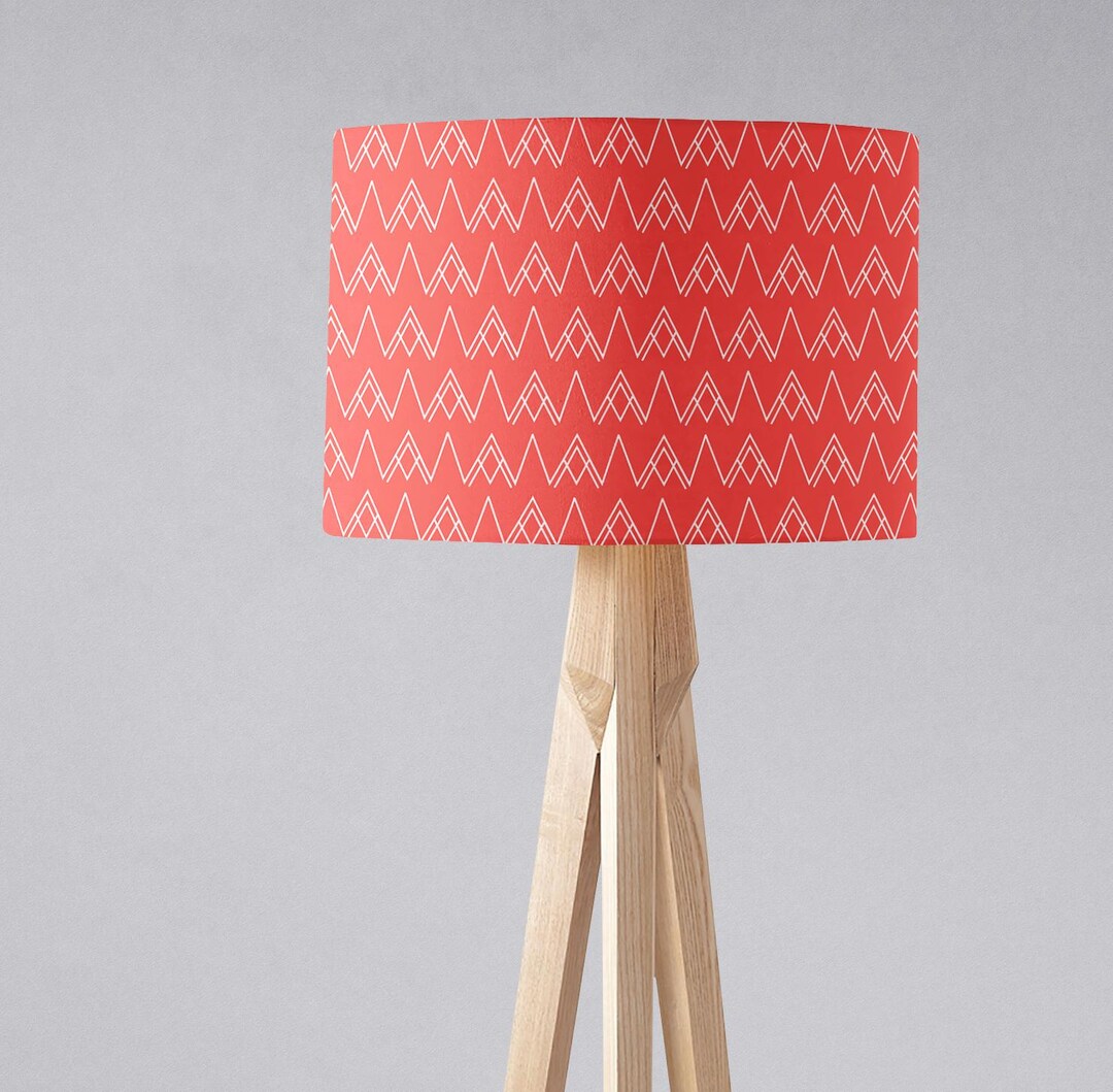 Modern Red Geometric Lampshade – Boho Home Decor, Patterned Drum Shade ...