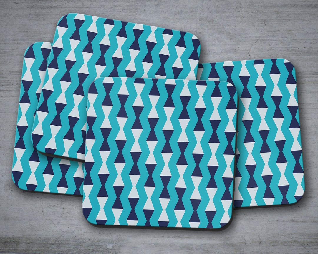 Blue Coasters, Mid Century Modern, Retro Home Decor, Aqua Coasters ...