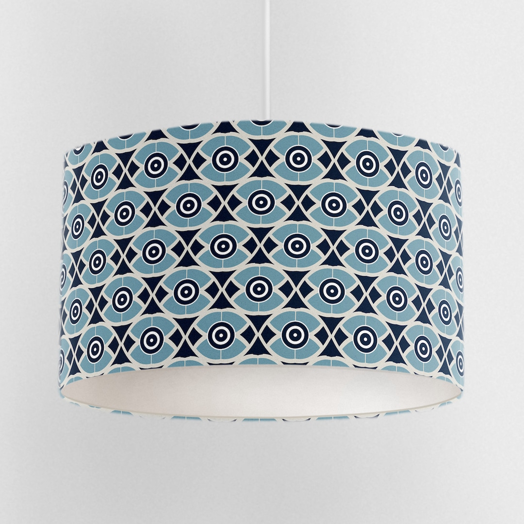 Powder Blue Lamp Shade, Navy Blue Lampshade Handmade Drum Light Shade ...