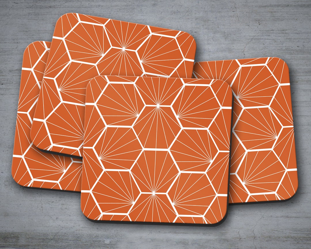 Orange Coasters, Geometric Coasters, Retro Coasters, Table Decor ...