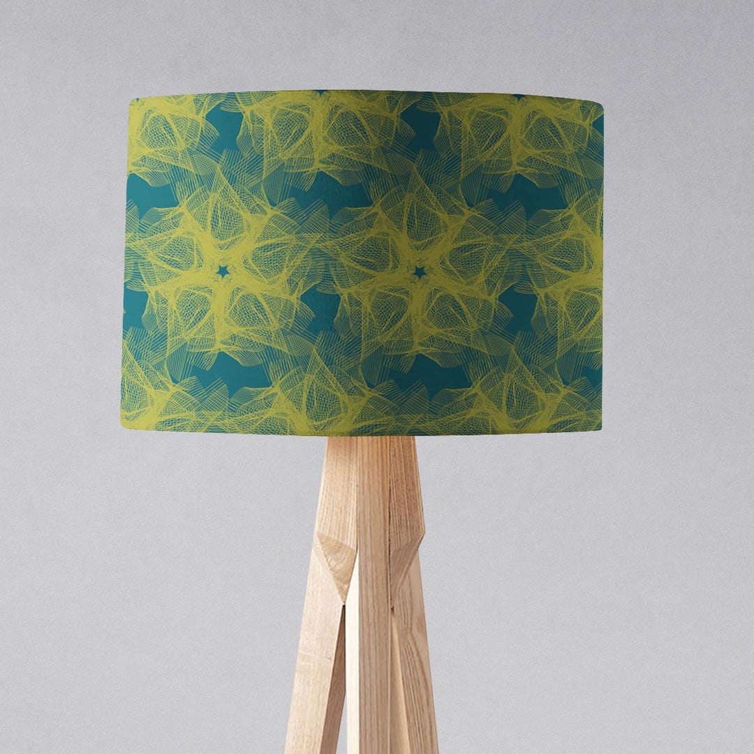 Teal and Yellow Lampshade, Mustard Lamp Shade, Teal Light Shade, Drum ...