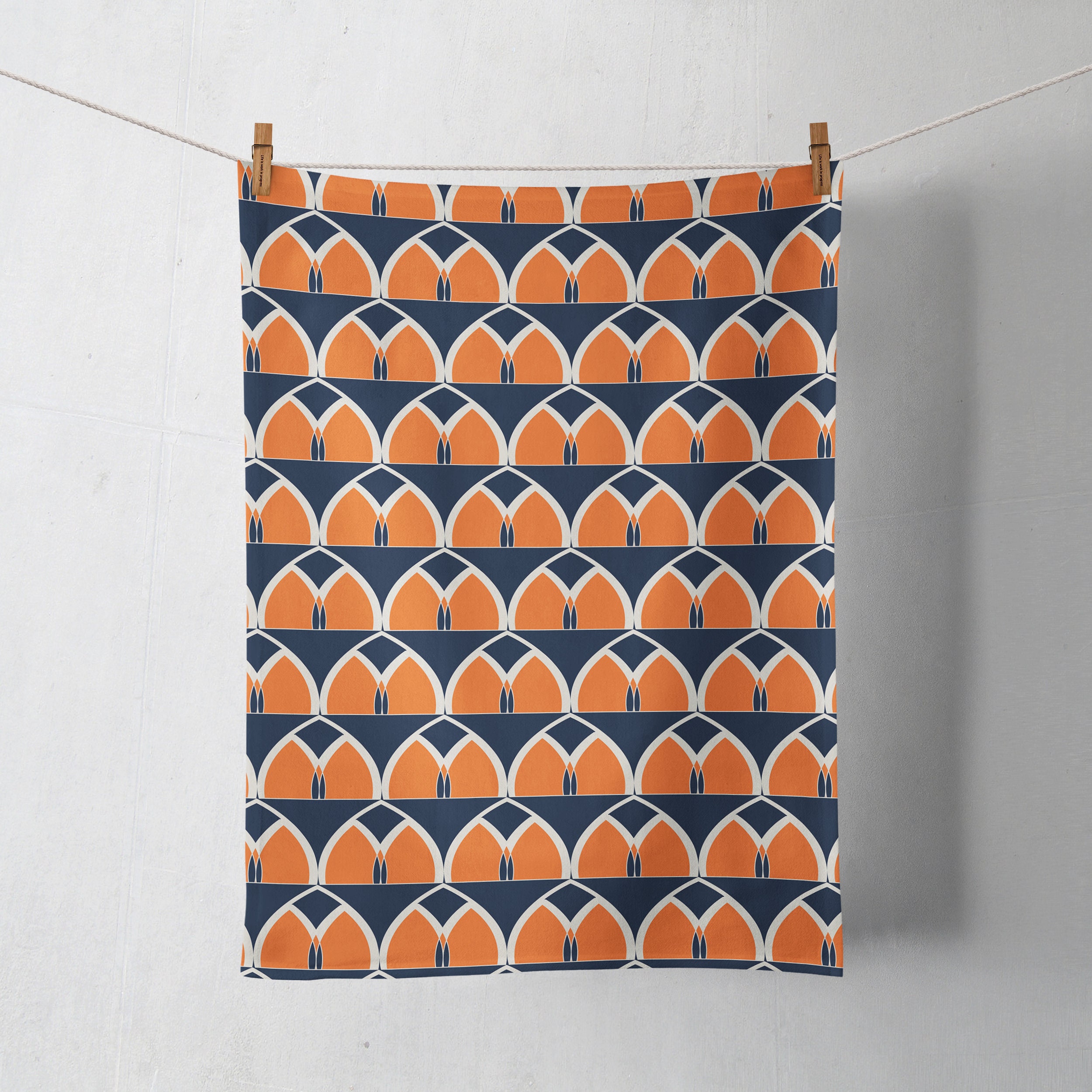 Orange and Navy Blue Geometric Arches Design Tea Towel Dish Towel Kitchen Towel Etsy UK