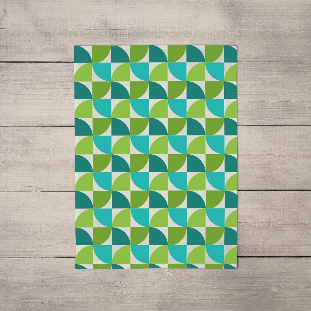 Green and Blue Retro Tea Towels, Retro Kitchen Decor, Green Tea Towel ...