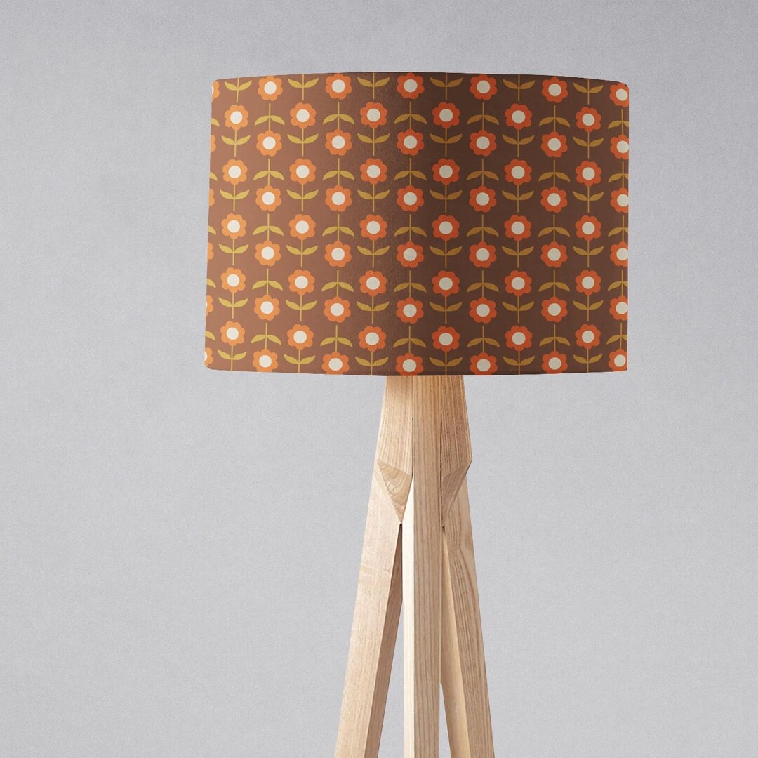 Retro Floral Brown Lampshade, 1970s Lamp Shade, Brown Lamp Shade, Retro ...