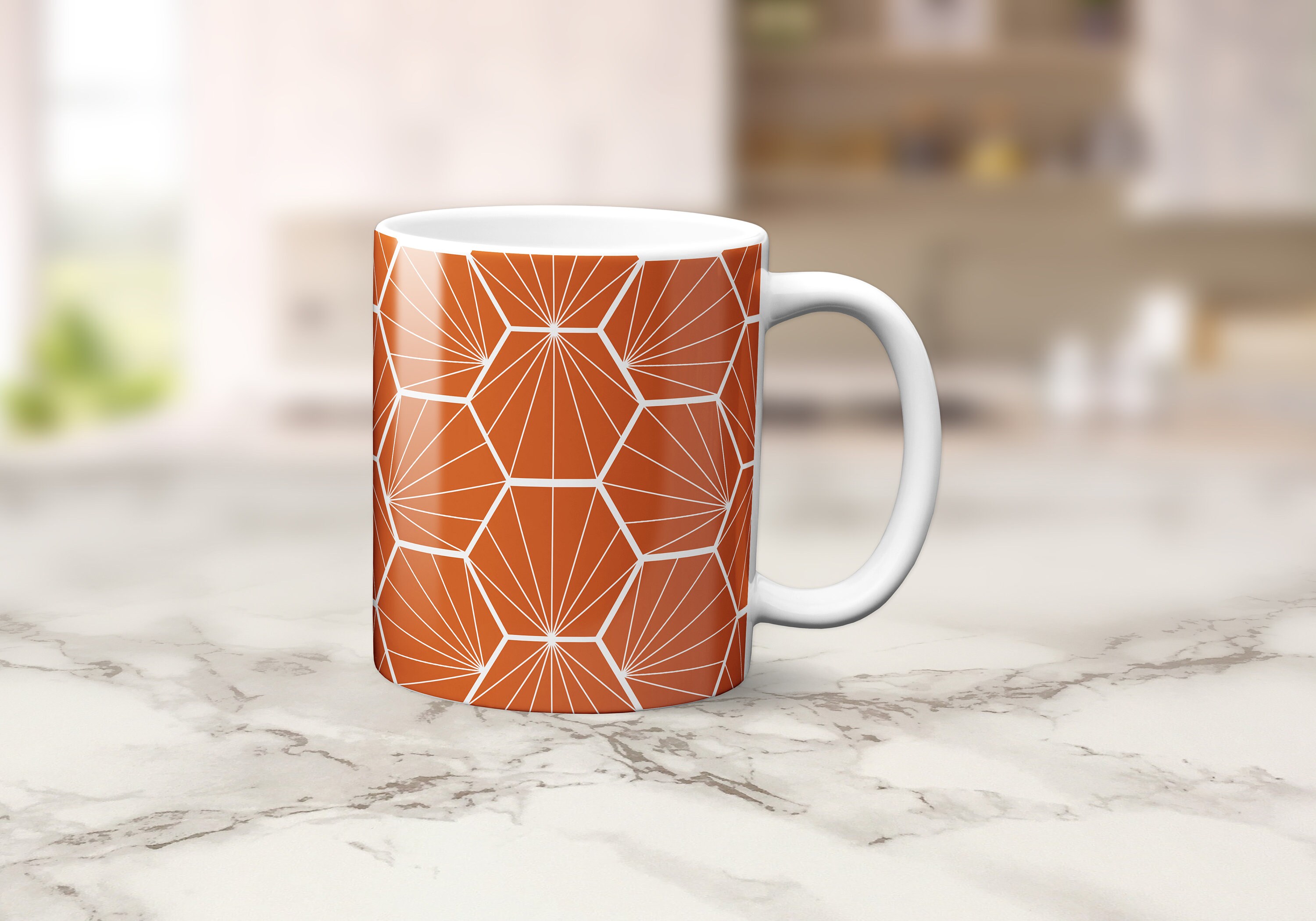 Orange Mug With White Hexagon Geometric Design Tea or Coffee - Etsy ...