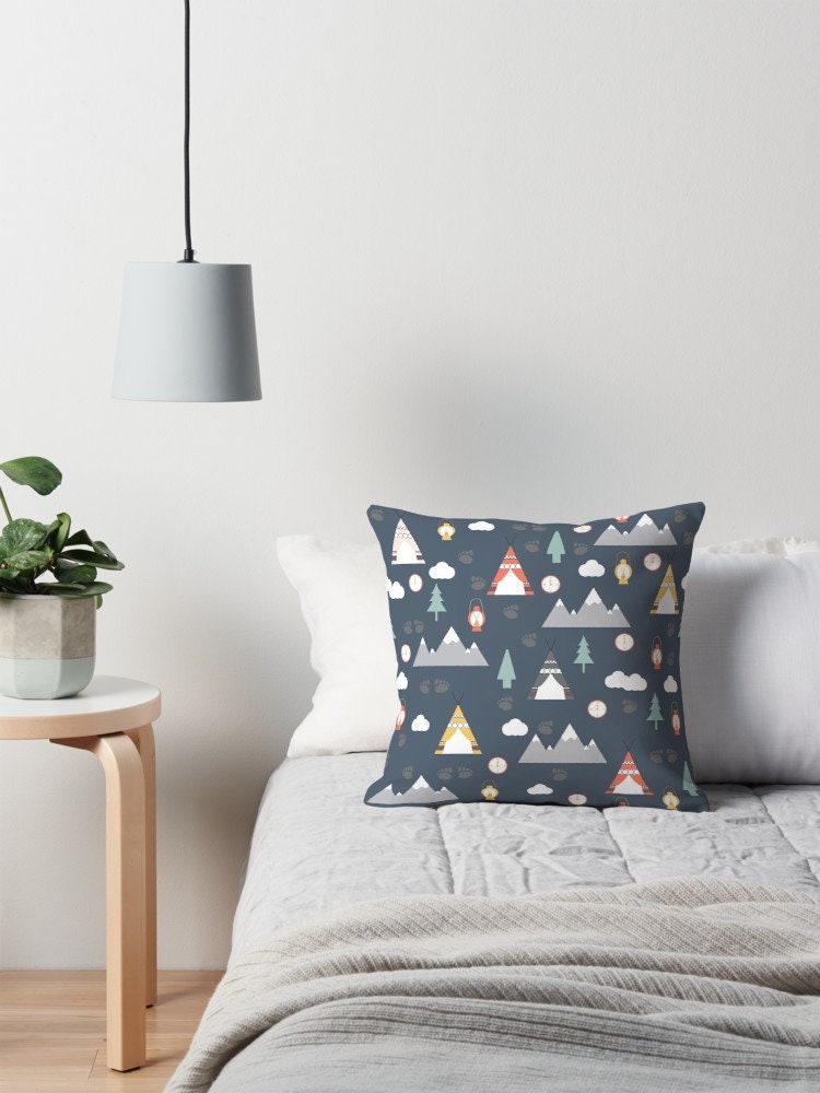 Dark Blue Scandi Cushion, Blue Cushion, Camping Gift, Gift for Outdoor ...
