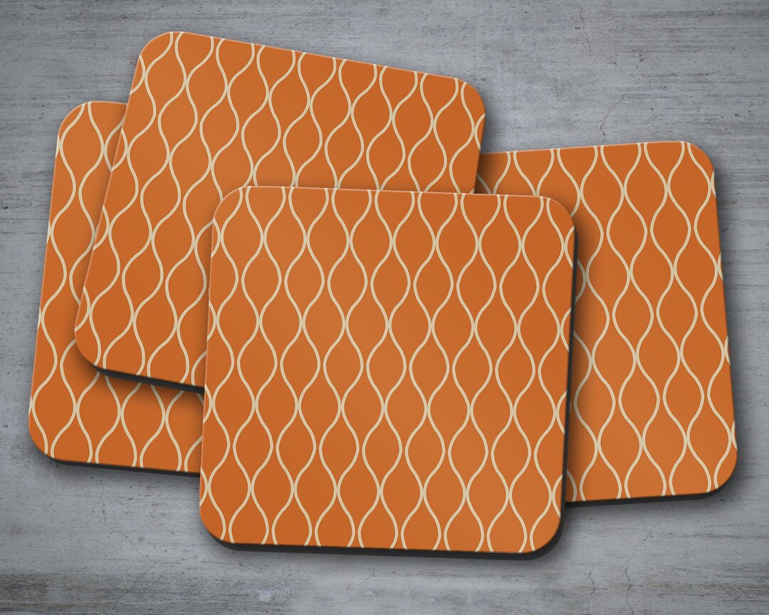 Burnt Orange Geometric Coasters – Set of 4 - Retro Scandi Drinks Mats ...