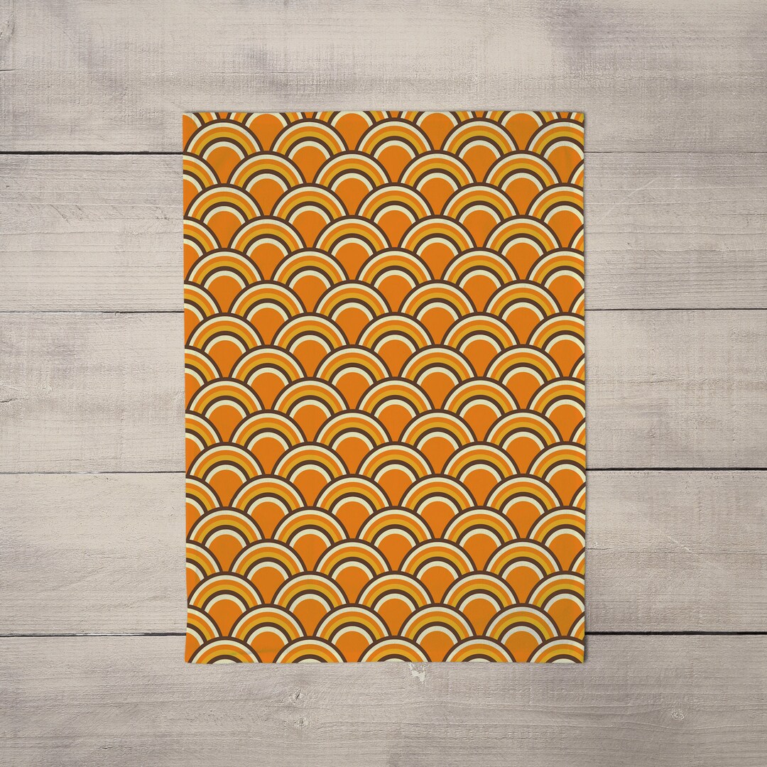 Orange and Cream Retro Tea Towels, Retro Kitchen Decor, Geometric Tea ...