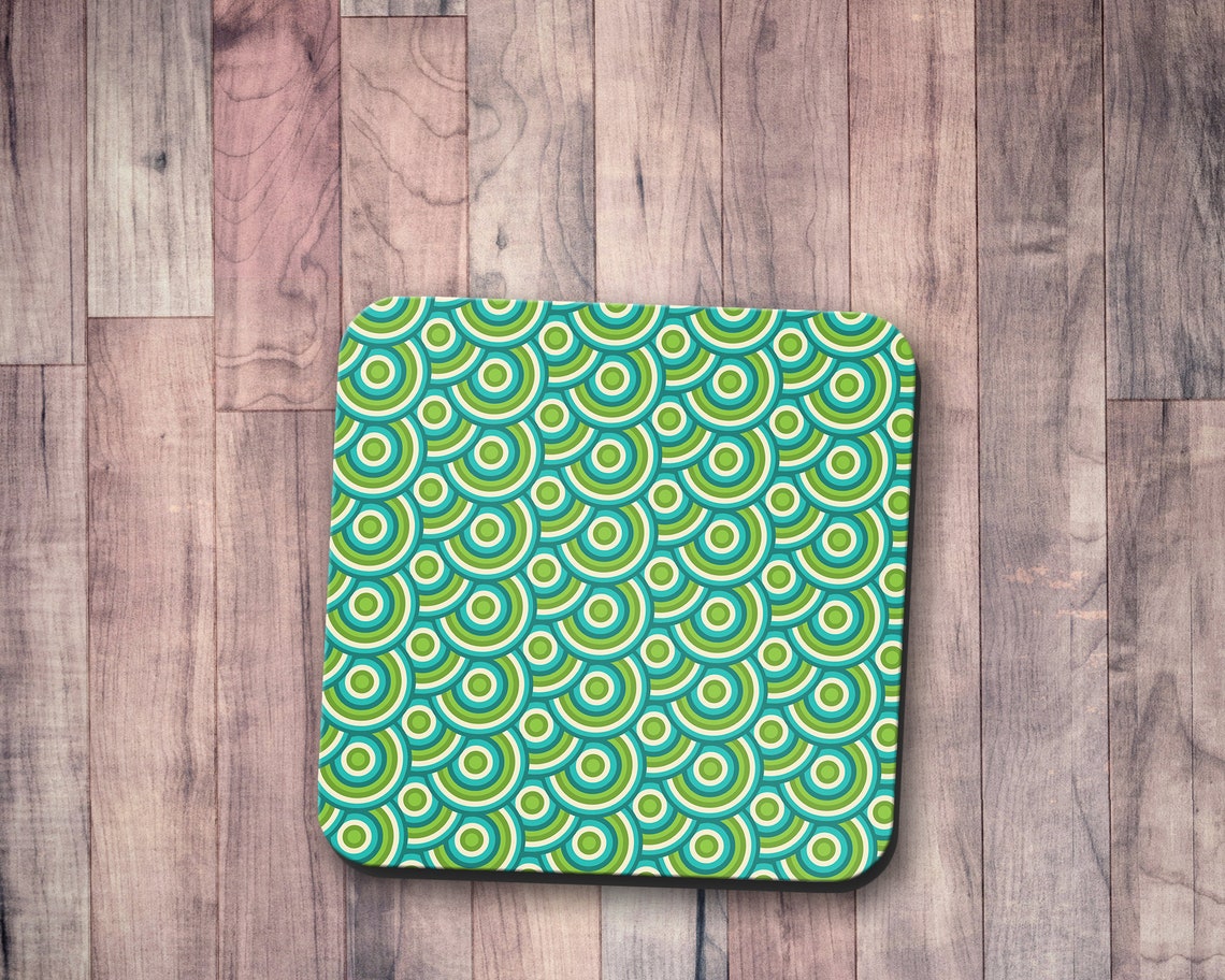 Green Coasters, Geometric Coasters, Retro Home Decor, Circles ...