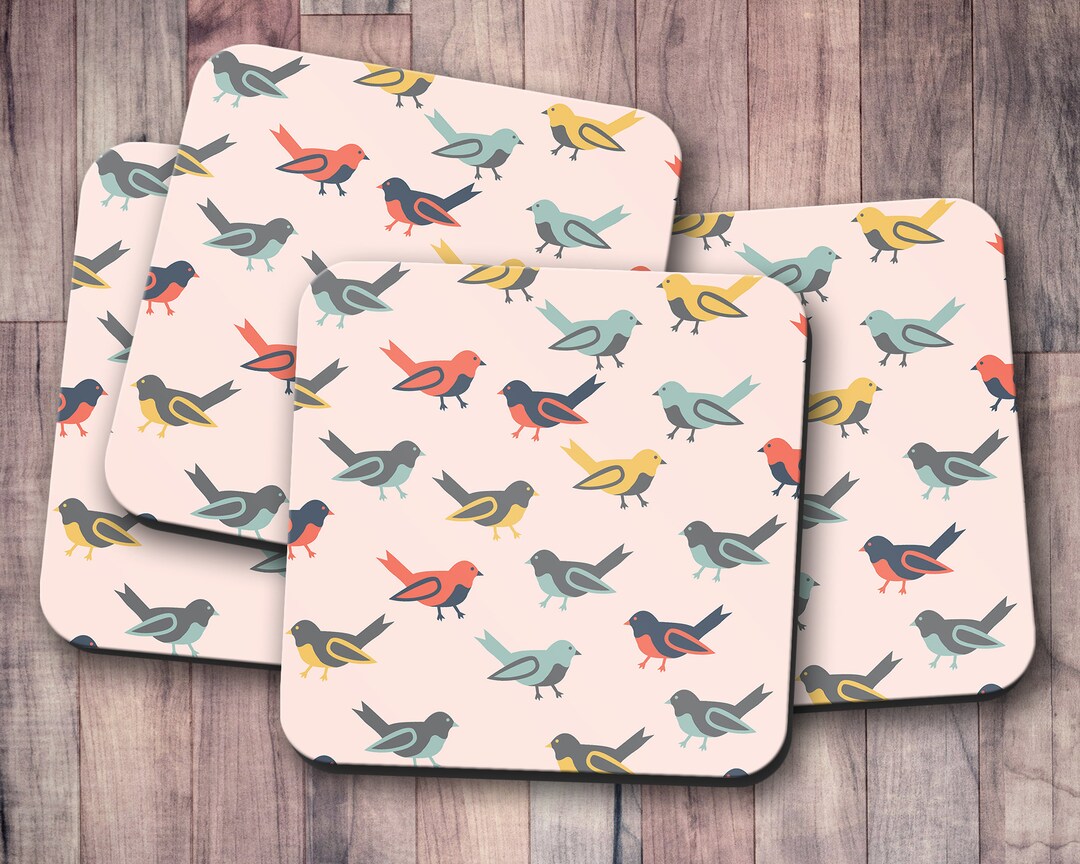 Pink Birds Coasters, Scandi Birds Coaster Set, Pink Home Decor, Gift ...