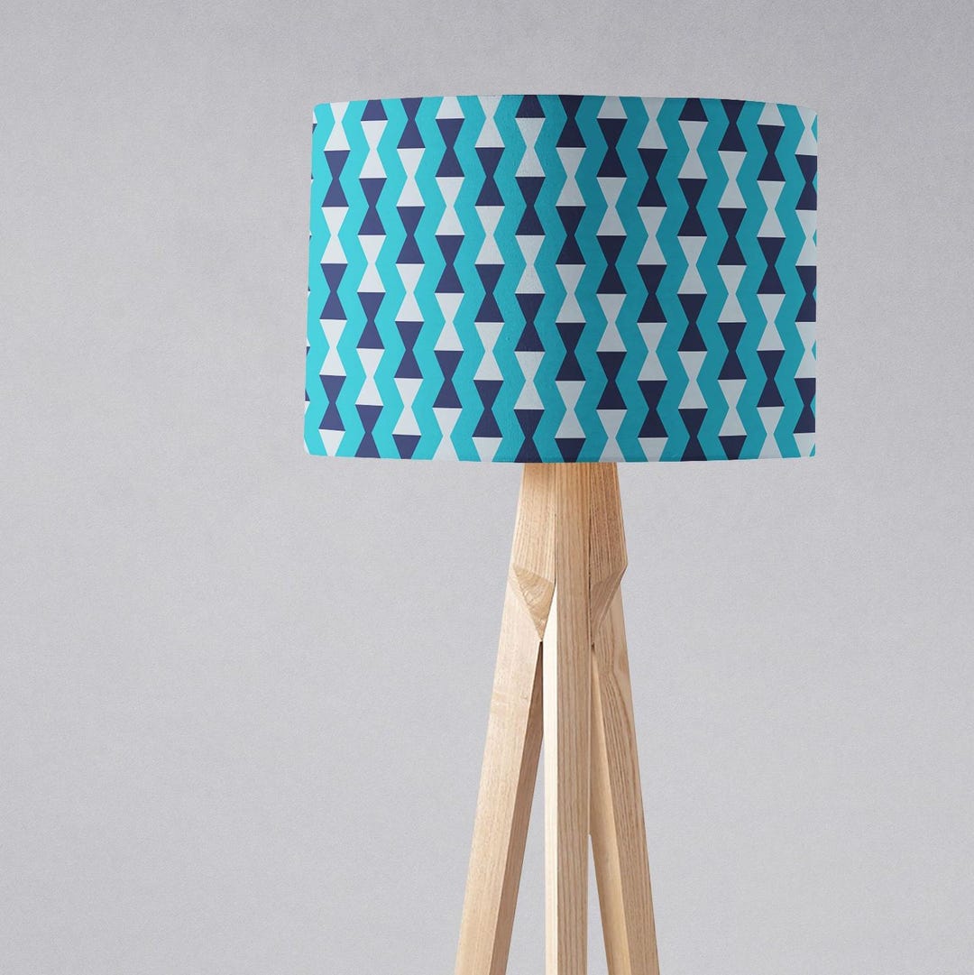 Blue Retro Lampshade, Mid Century Modern, Aqua Home Decor, Geometric ...