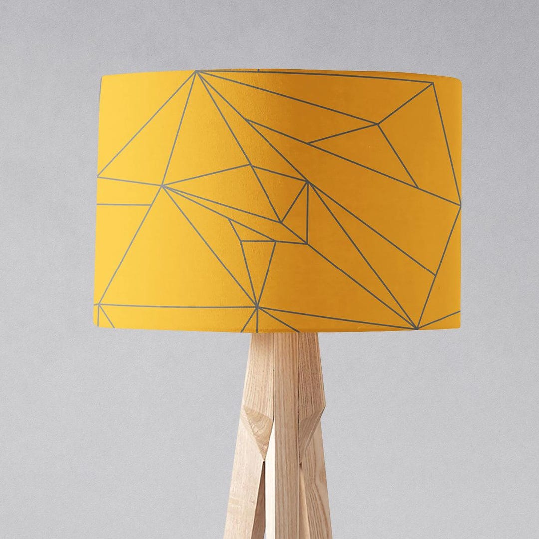 Yellow and Grey Lampshade, Retro Decor, Yellow Lamp Shade, Yellow Grey ...
