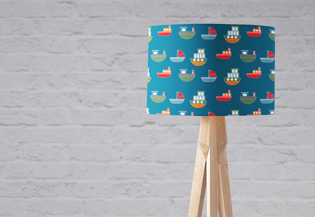 Dark Blue Boats Lampshade, Seaside Lampshade, Nautical Decor, Drum ...