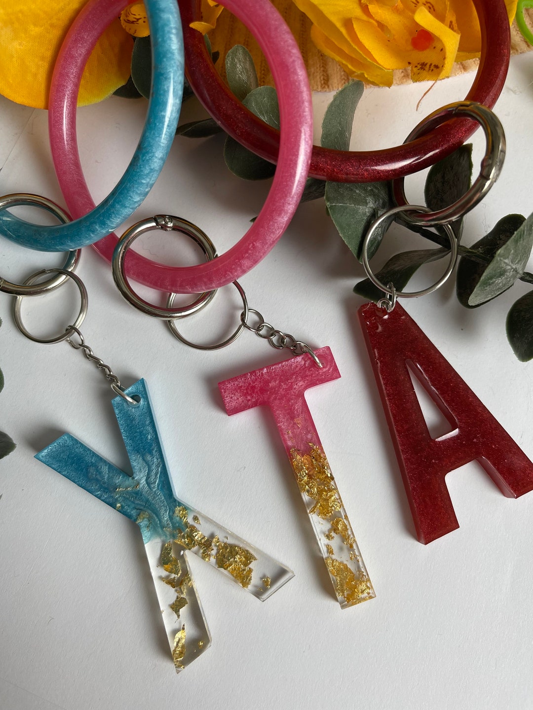Keychain Set Bangle & Letter Keychain Resin Keychain Personalized ...