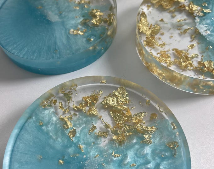 Powder Blue & Gold Leaf Resin Pattern Weights - Set of 3 or 6 - Etsy