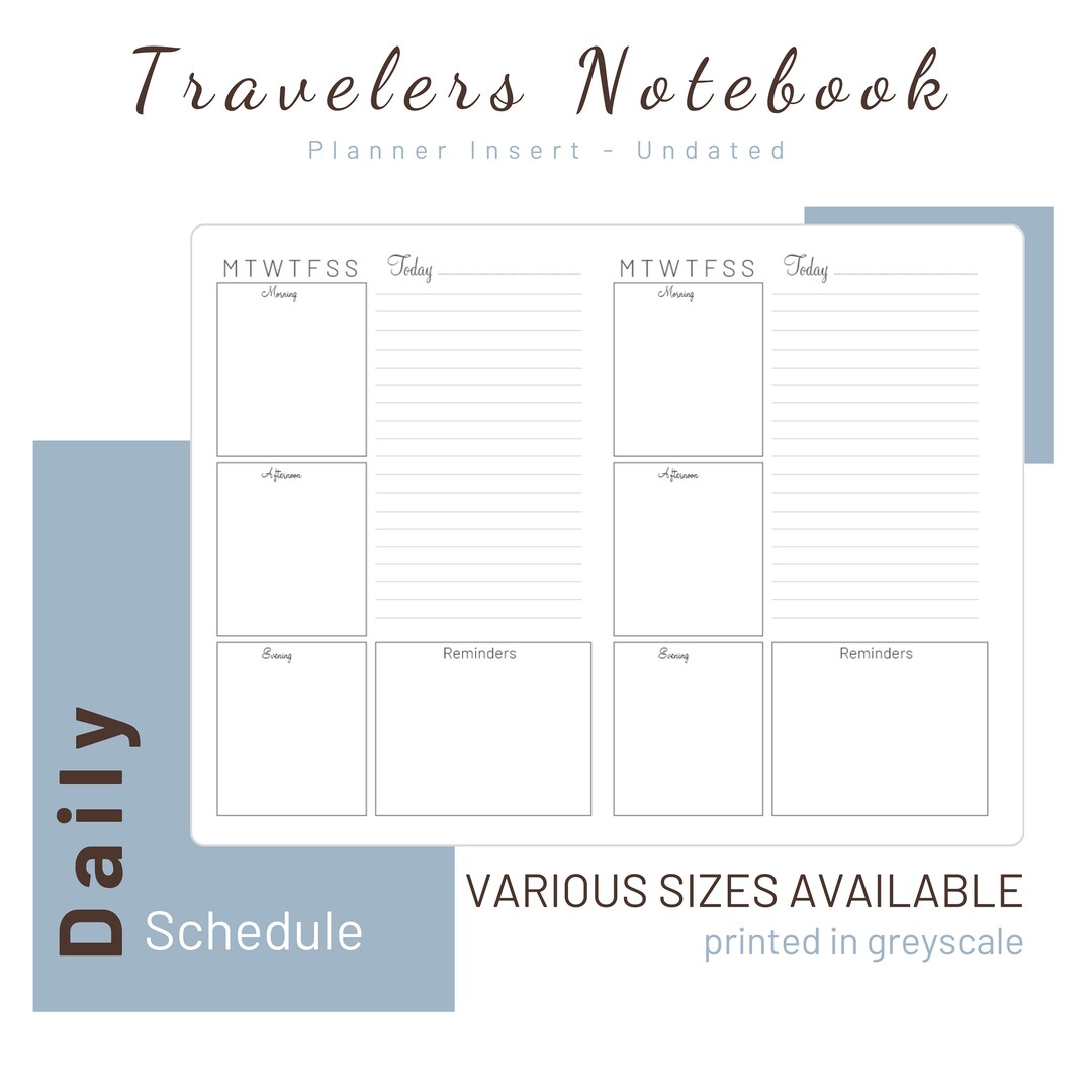 Daily Schedule Travelers Notebook Inserts Printed Refill 008 - Etsy