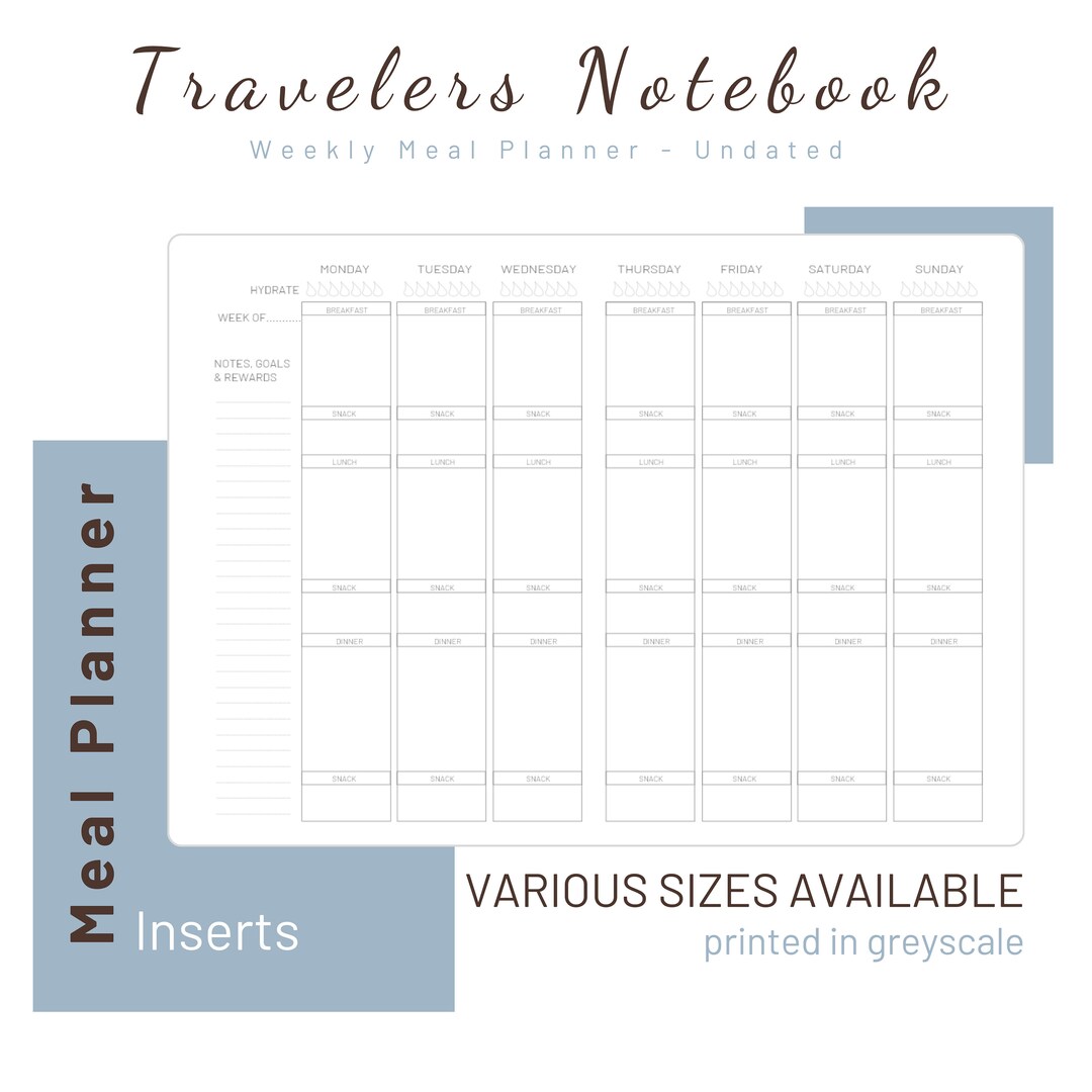 Weekly Meal Planner Travelers Notebook Inserts Printed Refill 001 - Etsy