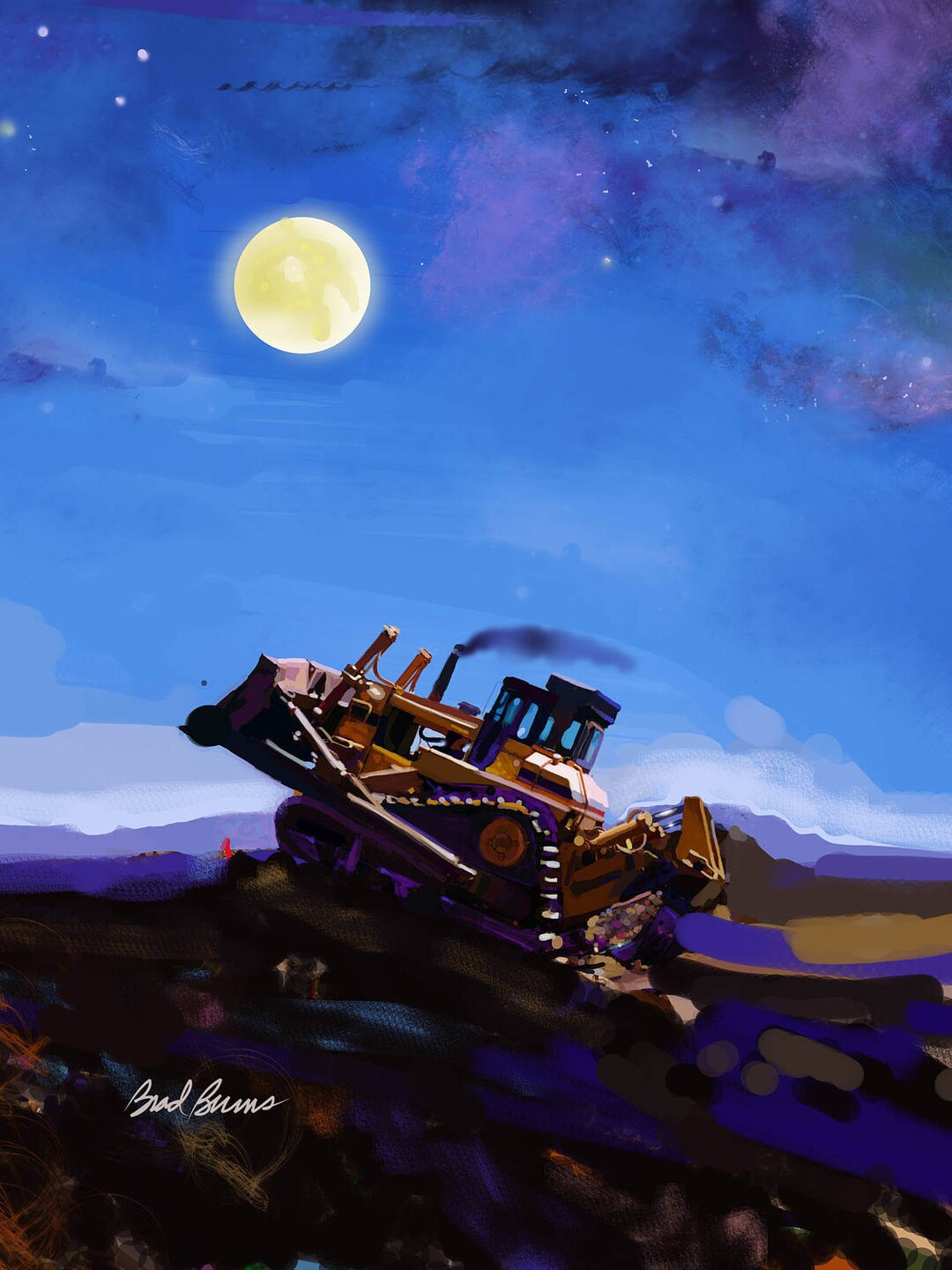 Night Push. This Construction Site Depicts Heavy Equipment in Action ...
