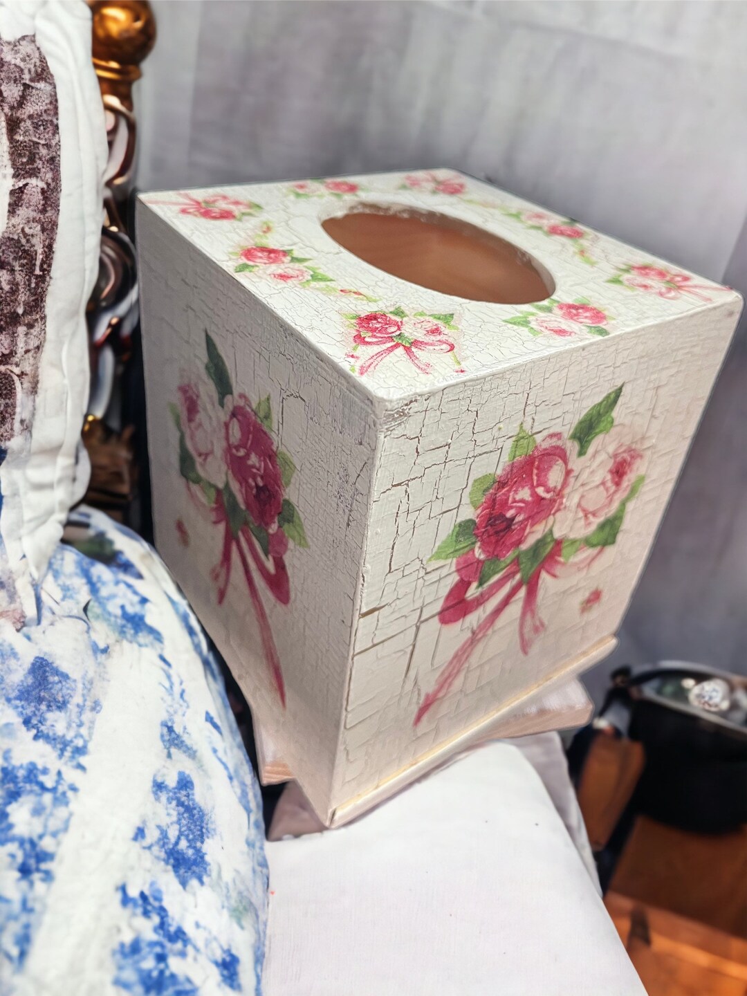Antique Roses Tissue Box*home Decor* Tissue Corral*shabby Chic Decor ...