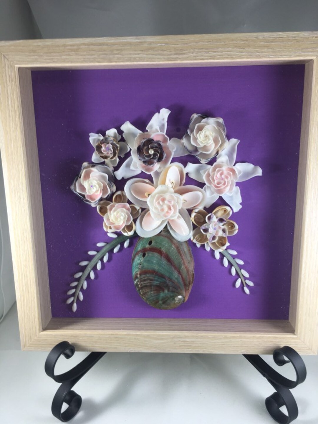 Original Shell Designed Floral Arrangement Behind Glass ***shell Mosaic ...