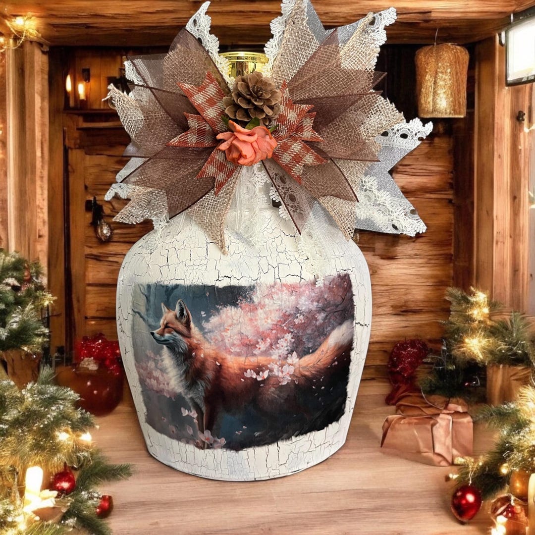 Foxy Fox Crackled Upcycled Liquor Bottle Decanter/vase**decoupaged Fox ...