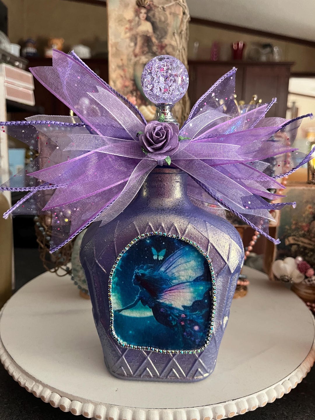 Unique Upcycled Purple Fairy Display Crown Royal Bottle**mixed Media ...