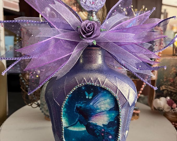 Unique Upcycled Purple Fairy Display Crown Royal Bottle**mixed Media ...