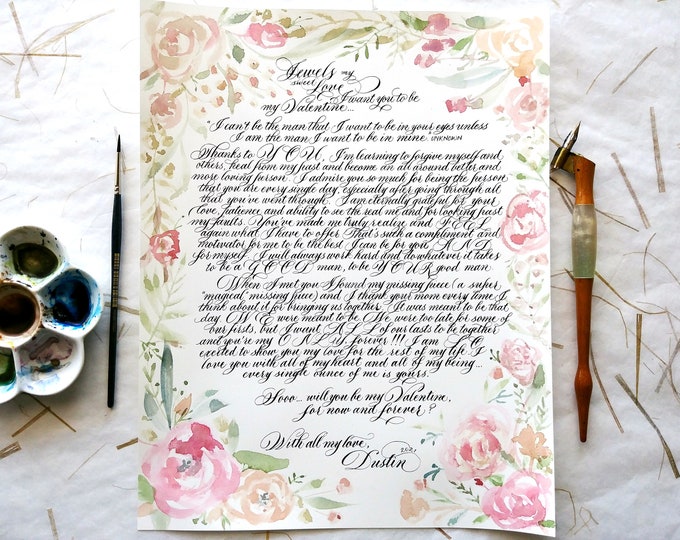 Custom Calligraphy Quote With Watercolor Art, Poetry, Wedding Vows ...