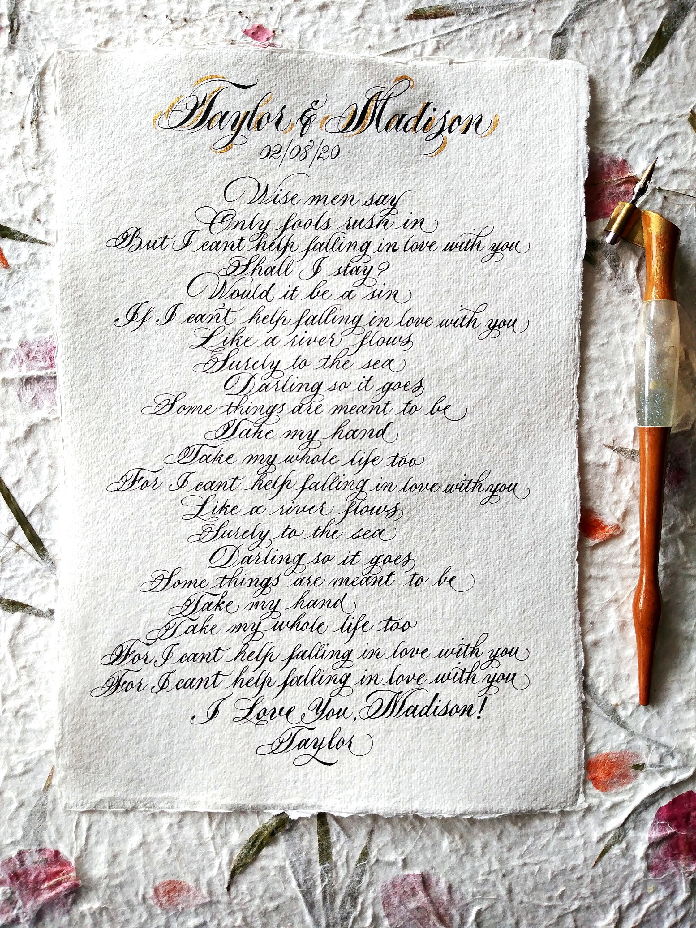 Custom Handwritten Poem on Handmade Cotton Paper Calligraphy - Etsy