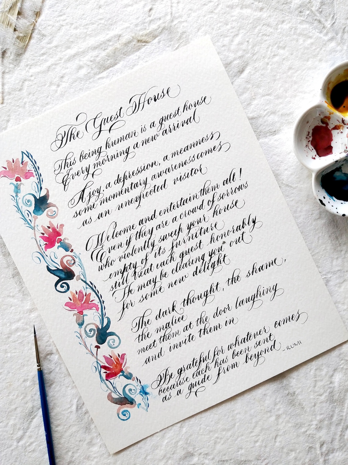 Custom Calligraphy Poem with Watercolor Art Quotes Verse | Etsy