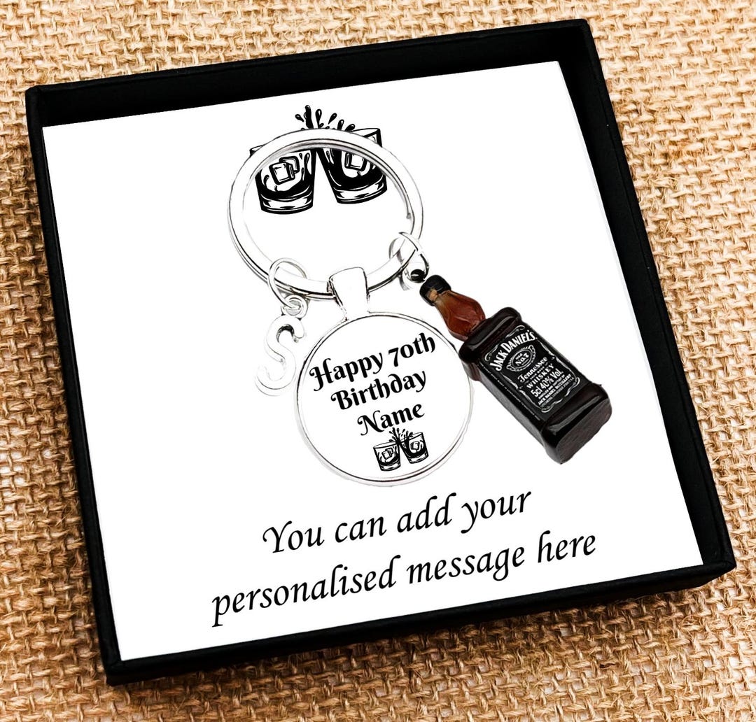70th Birthday Gift. Personalised Gift. 70th Birthday Keyring. Whiskey ...