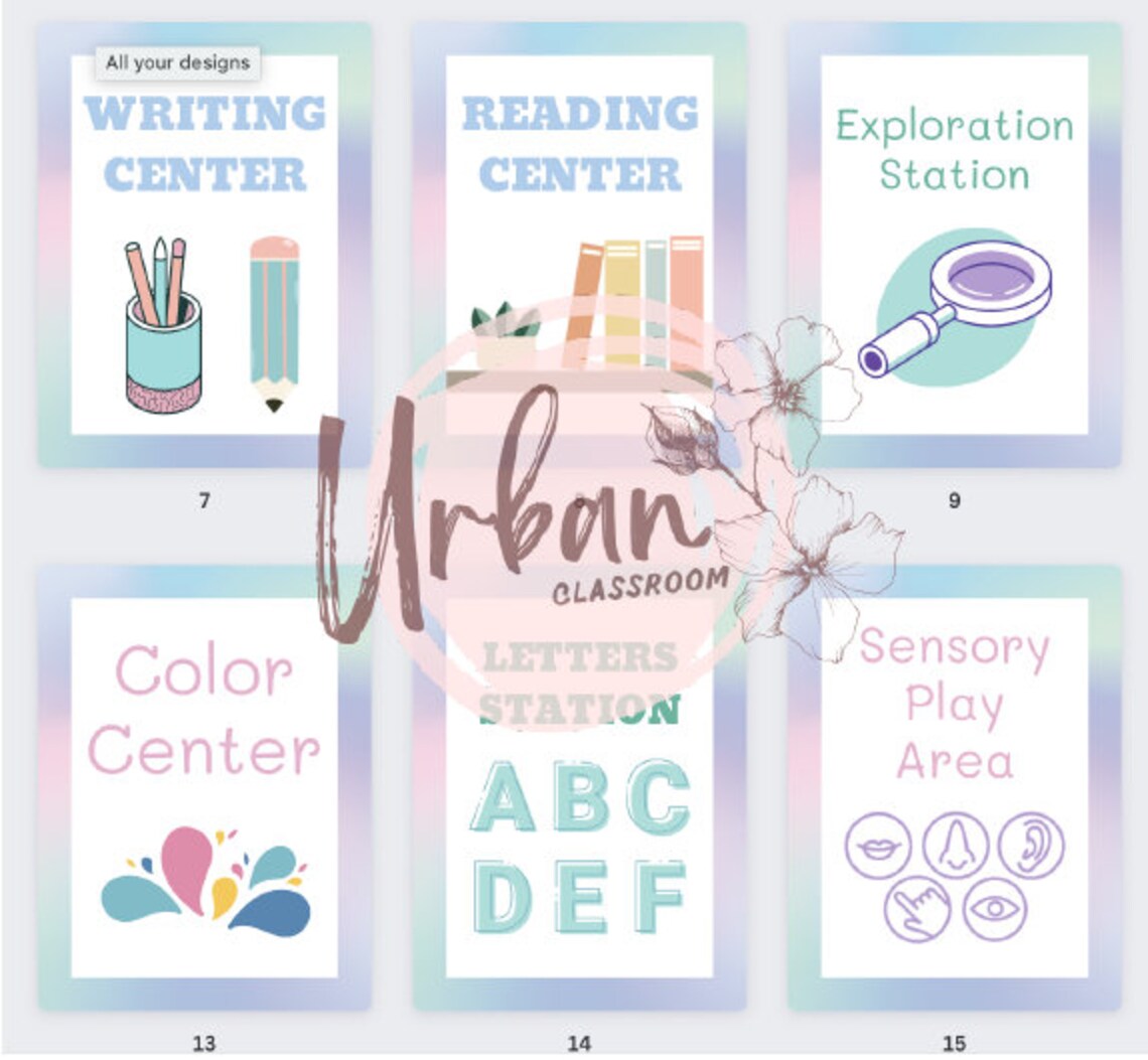 Pastel Classroom Area Signs | Gradient Early Elementary Classroom ...