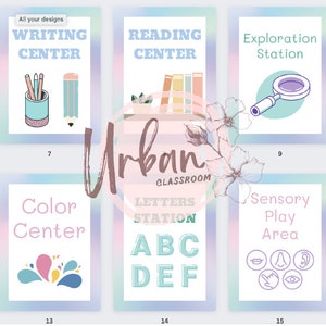 Pastel Classroom Area Signs | Gradient Early Elementary Classroom ...