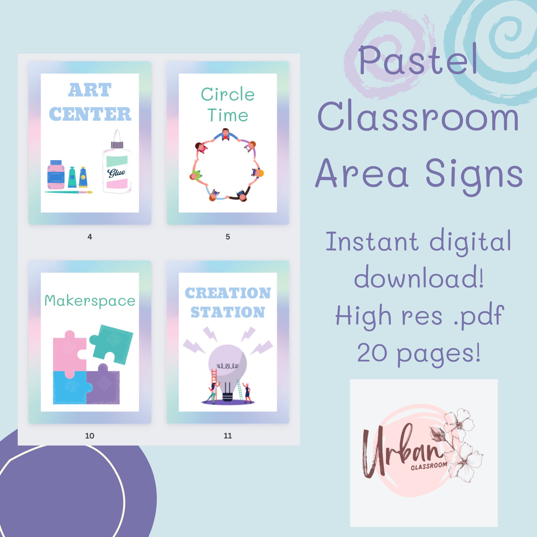Pastel Classroom Area Signs | Gradient Early Elementary Classroom ...