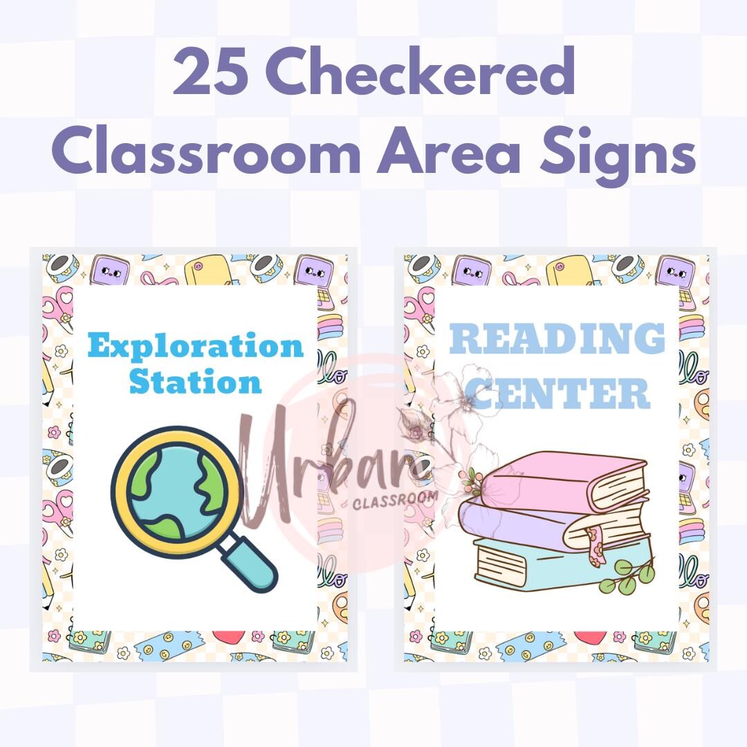 Colorful Classroom Area Signs | Checker Early Elementary Classroom ...