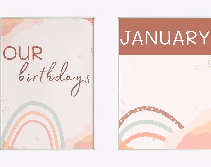BOHO RAINBOW Birthday Chart | Editable | Neutral Rainbow Classroom ...