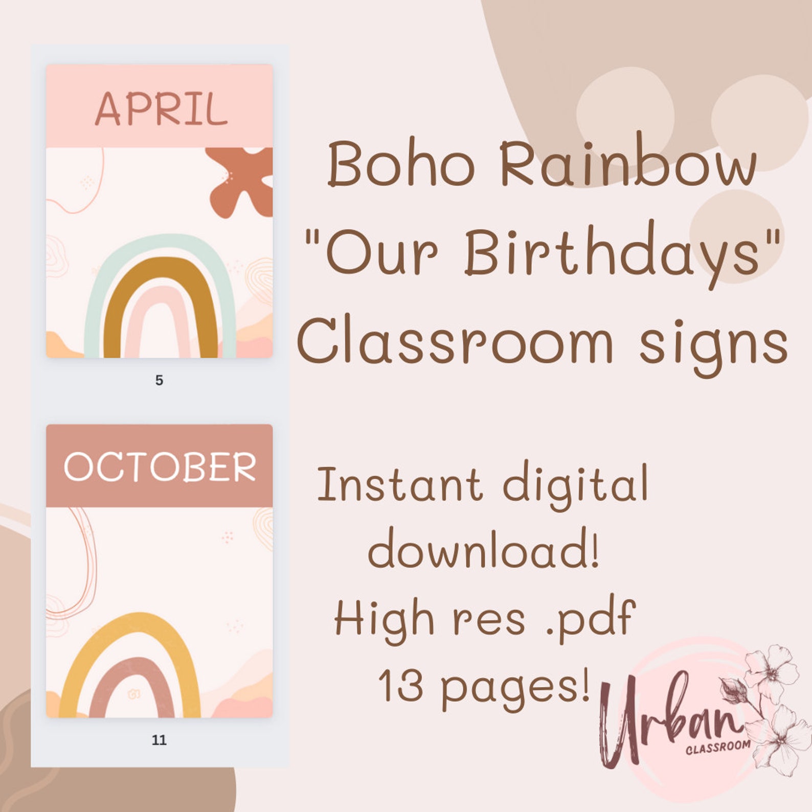 Boho Rainbow Neutrals Classroom Digital Download Our Birthdays Poster ...