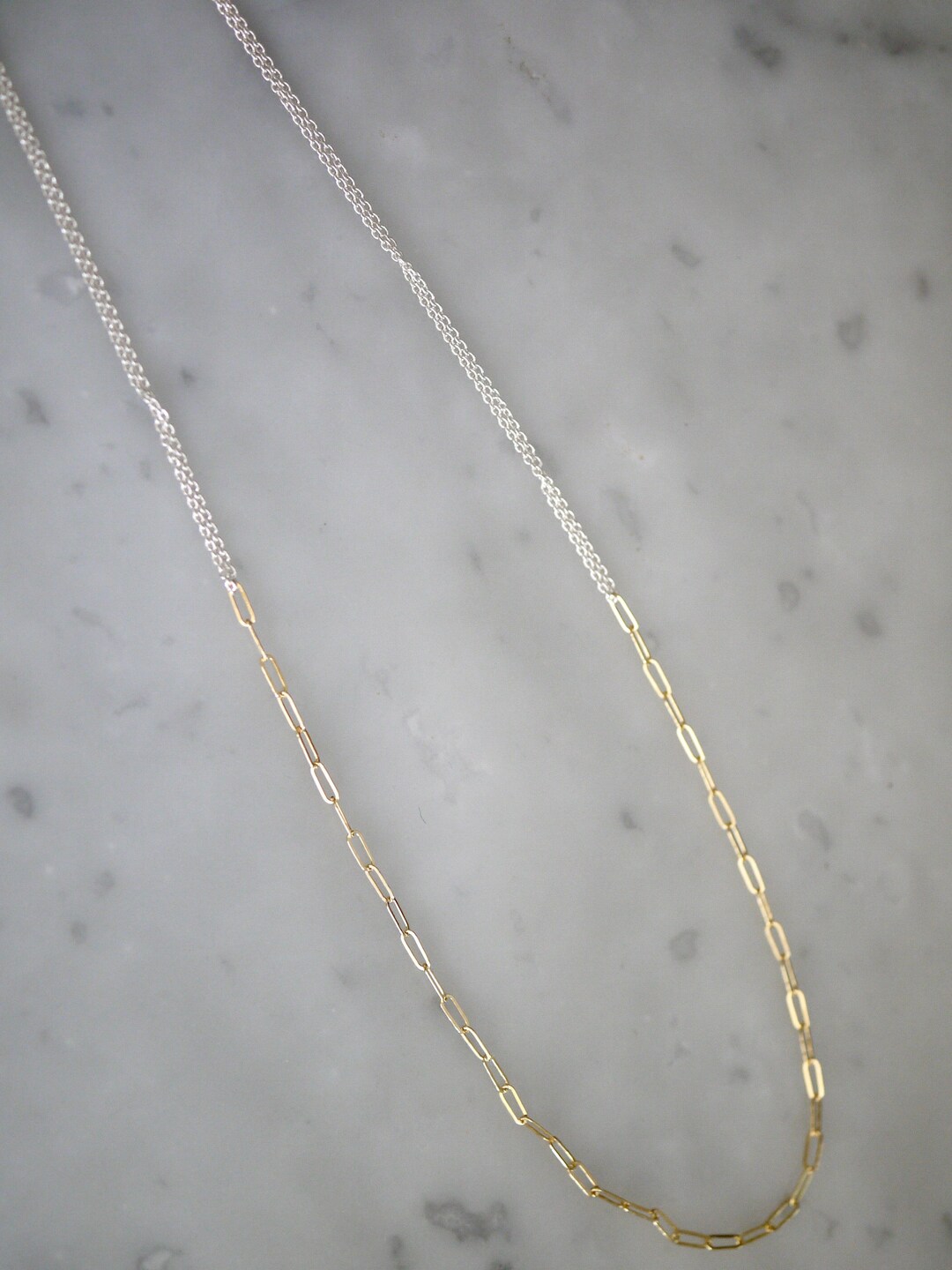 Two-tone Chain Necklace: Sterling Silver Cable & Gold Filled Paperclip ...