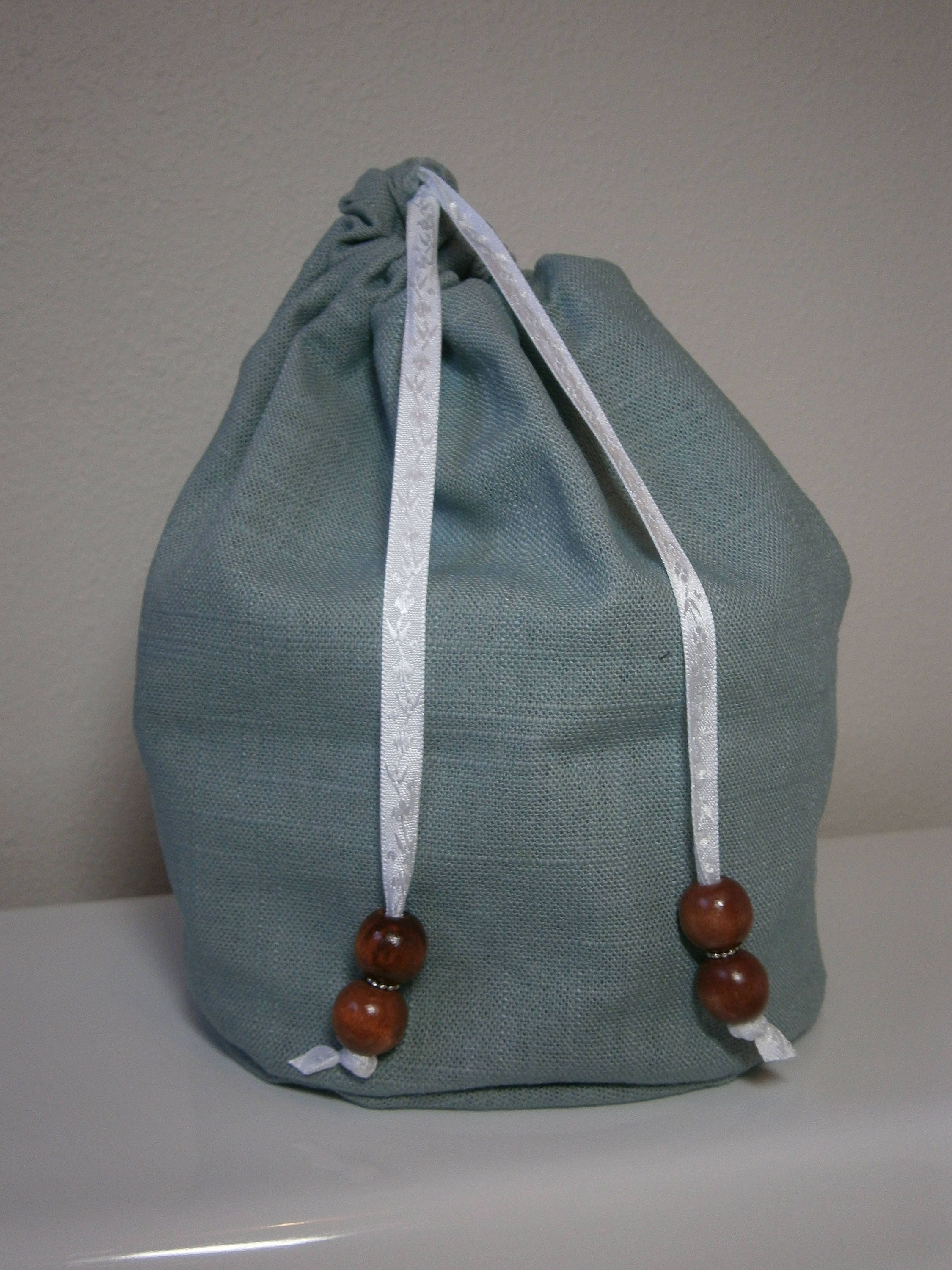 Toilet Tissue Sack, Sage Green Beaded Paper Storage, Linen Toilet Paper ...