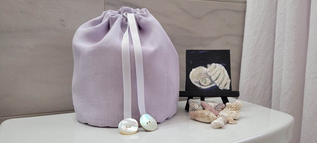 Tissue Cover, Lilac, Ribbon Drawstring, Shell Buttons, Linen Toilet ...
