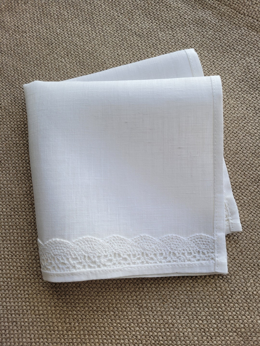 White Handkerchief W/lace, White Hanky, White Linen Handkerchief, Irish ...