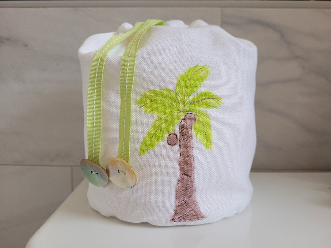 Tissue Cover, Linen/cotton Blend, White W/handpainted Palm Tree, Linen ...