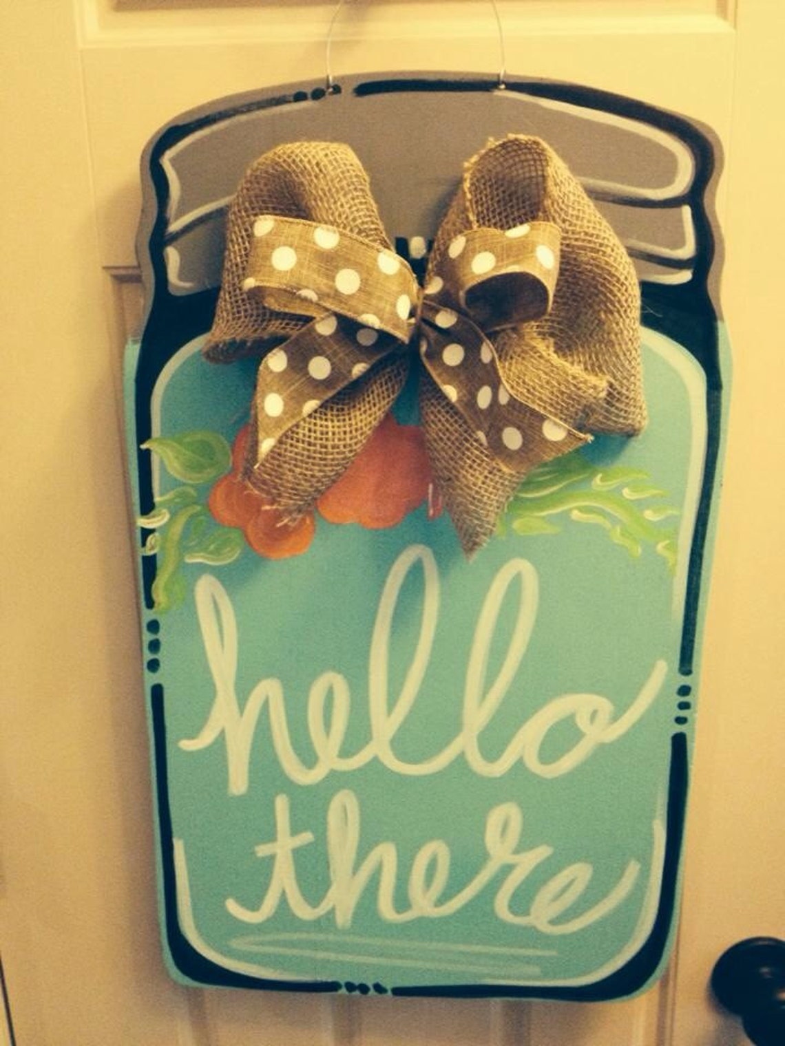 Hello There Mason Jar Wooden Door Hanger Etsy