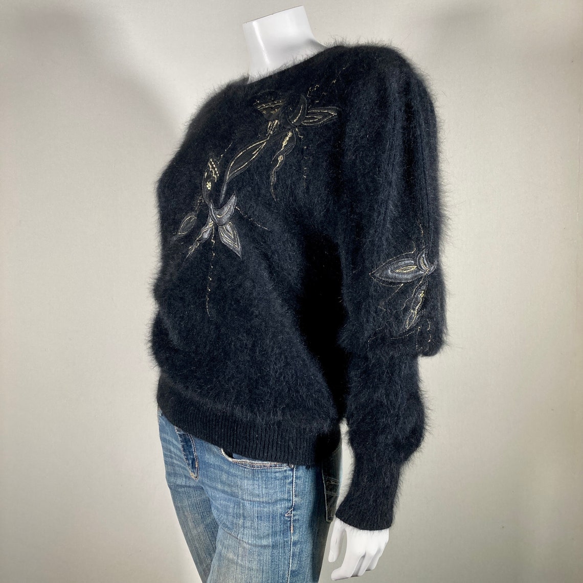 80% Angora Fuzzy CACHE Black Puff-sleeve Pullover Sweater - Etsy